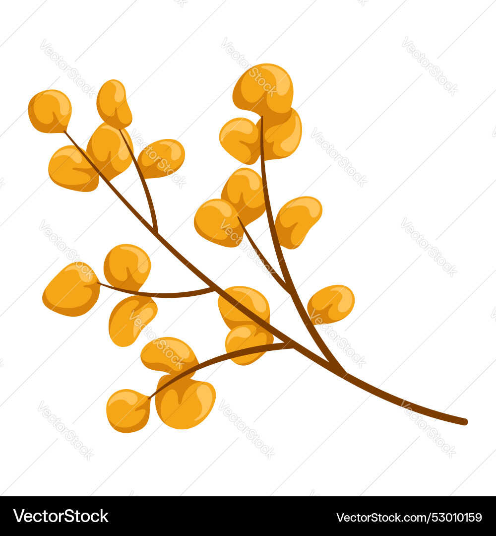 Yellow twig with leaves cartoon flat Royalty Free Vector