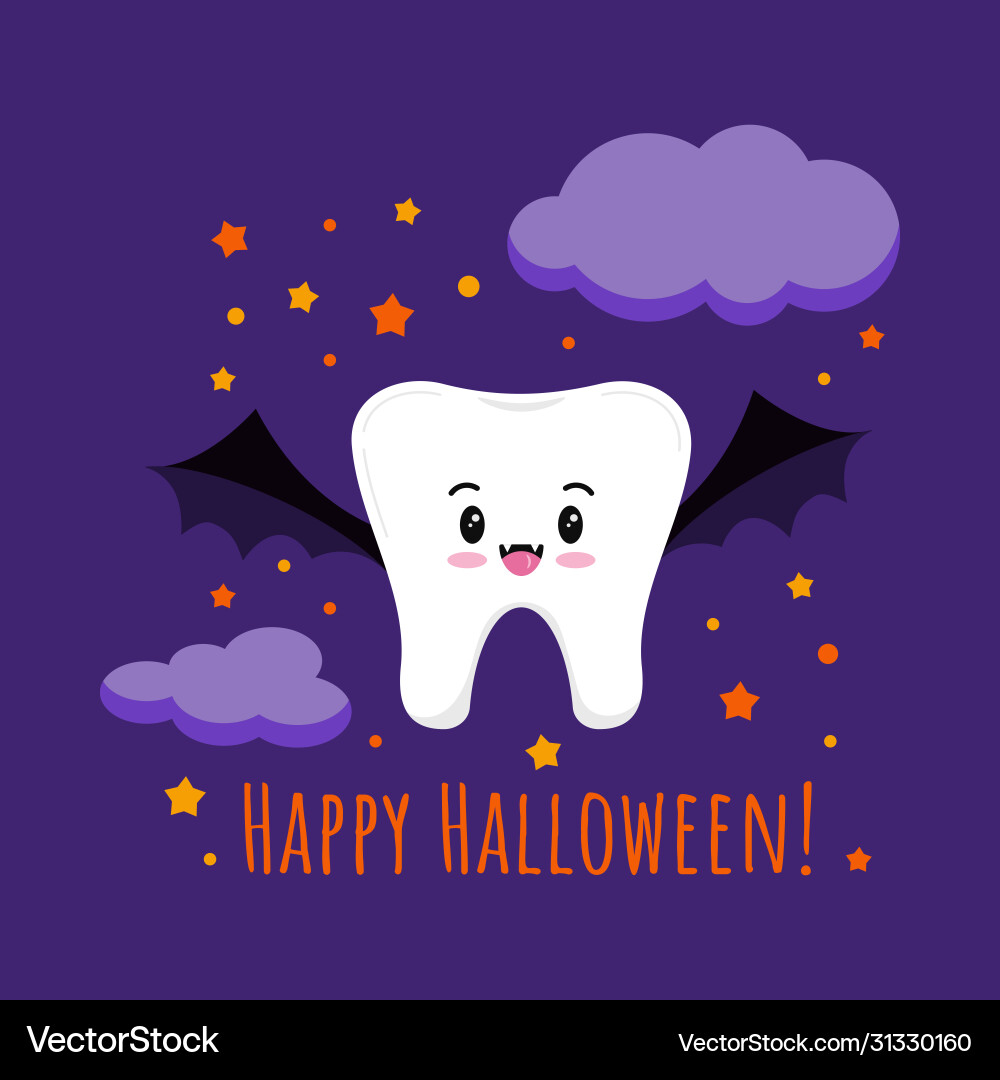 Cute Vampire Tooth Halloween Greeting Royalty Free Vector