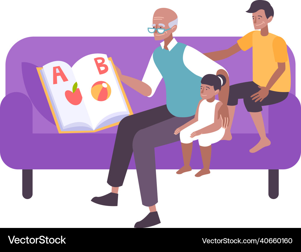 Family reading books composition Royalty Free Vector Image