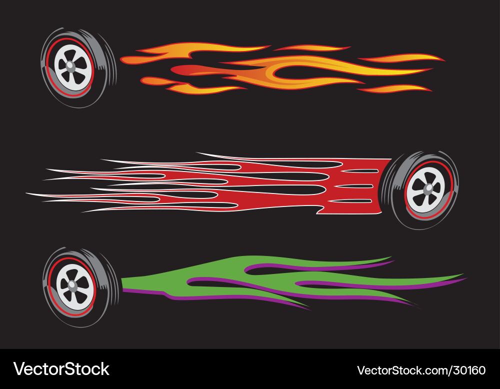 Flaming Wheels Set Royalty Free Vector Image - VectorStock