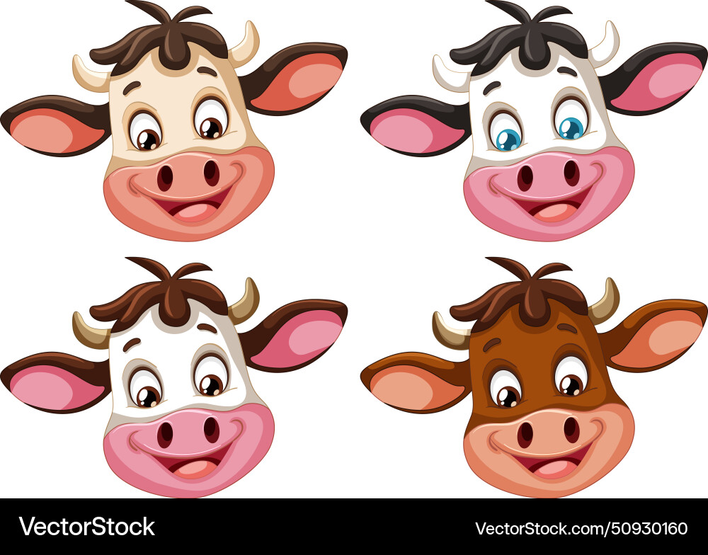 Four cute cartoon cows with different expressions Vector Image
