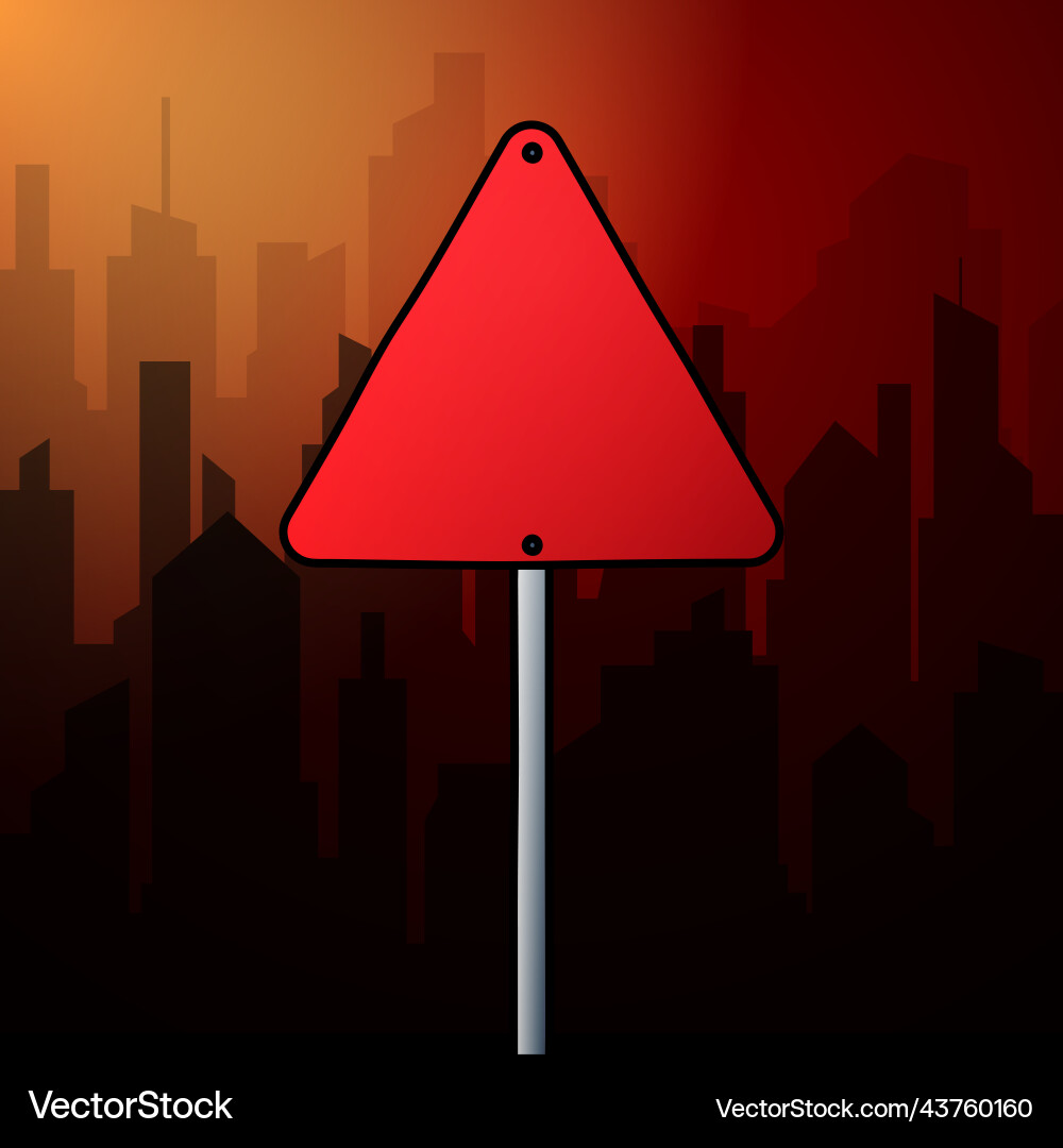 Red triangle road sign on a background landscape Vector Image