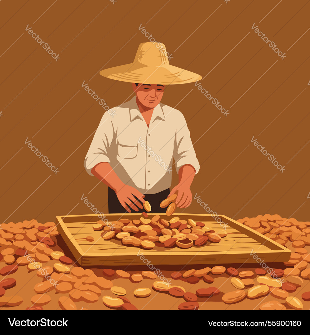 Sorting harvested peanuts manually by farmer Vector Image