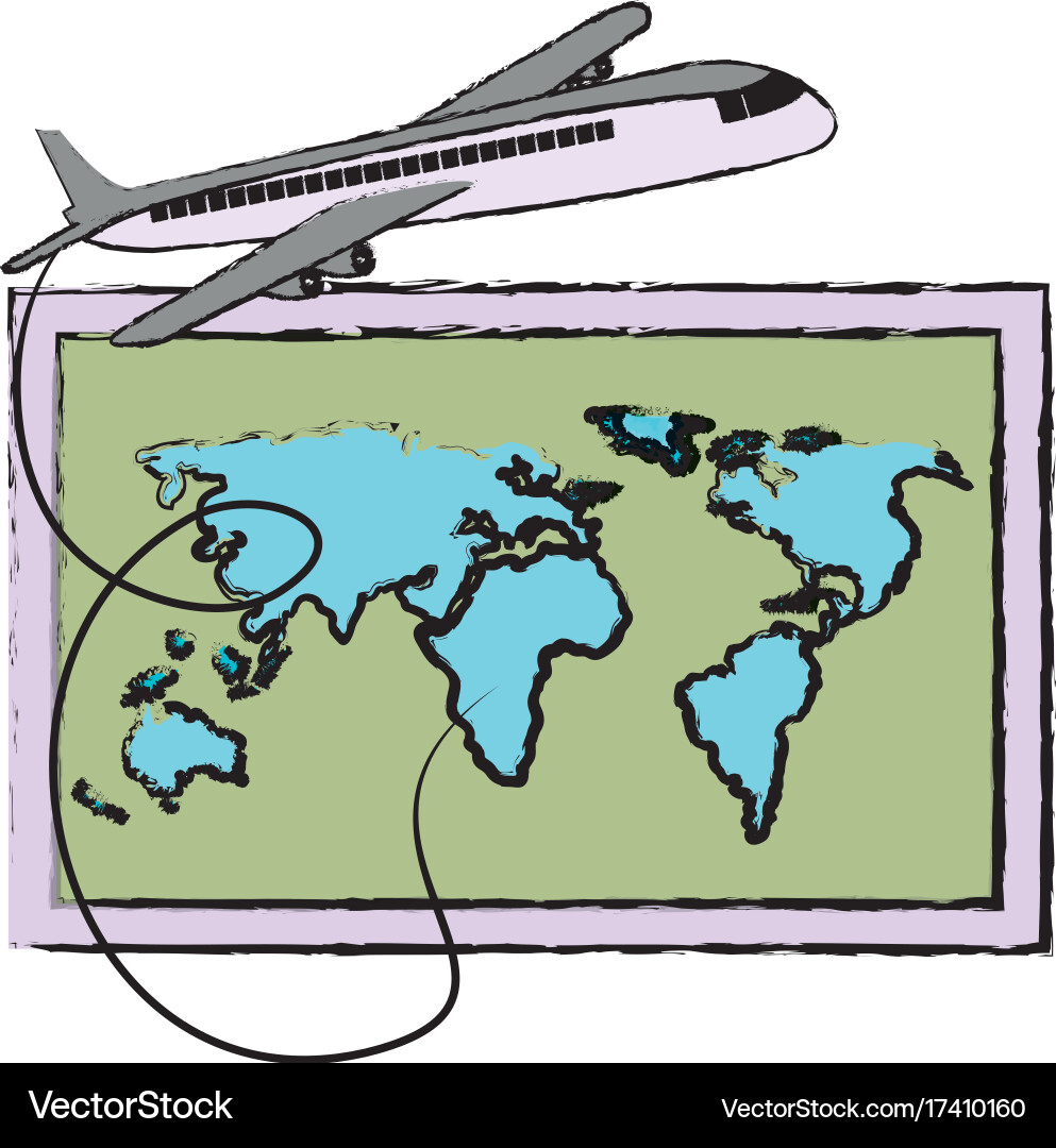 World paper map with airplane Royalty Free Vector Image