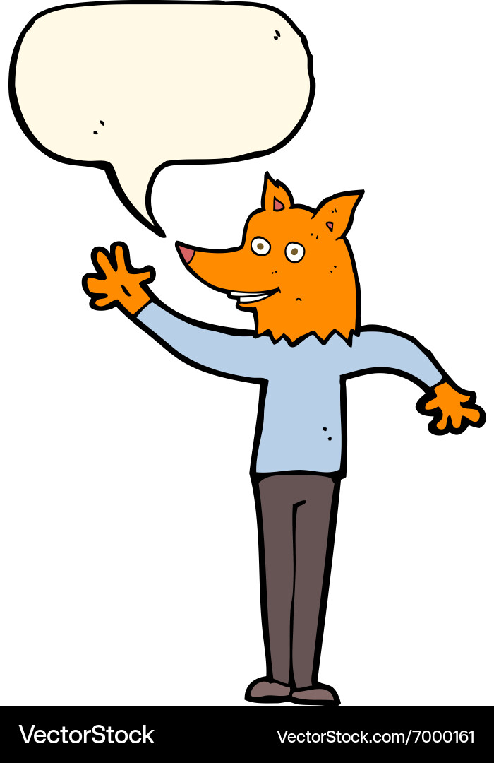 Cartoon waving fox man with speech bubble Vector Image