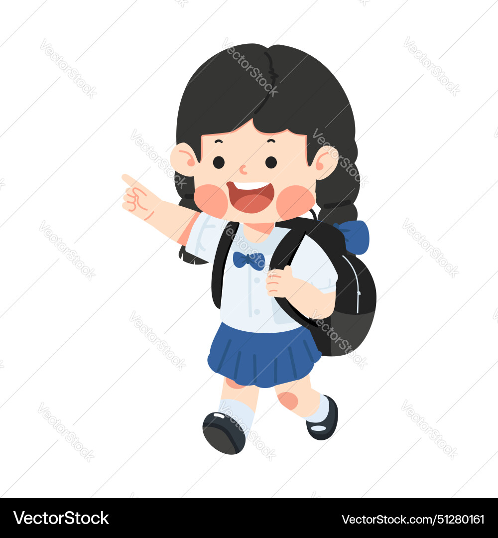 Cute girl student pointing finger Royalty Free Vector Image