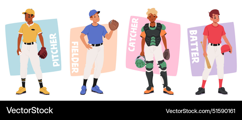 Four baseball players Royalty Free Vector Image