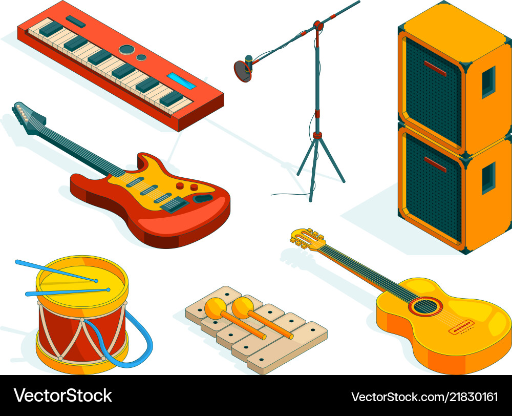 Isometric music tools pictures instruments Vector Image