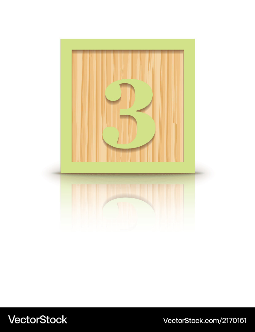 Number 3 wooden alphabet block Royalty Free Vector Image