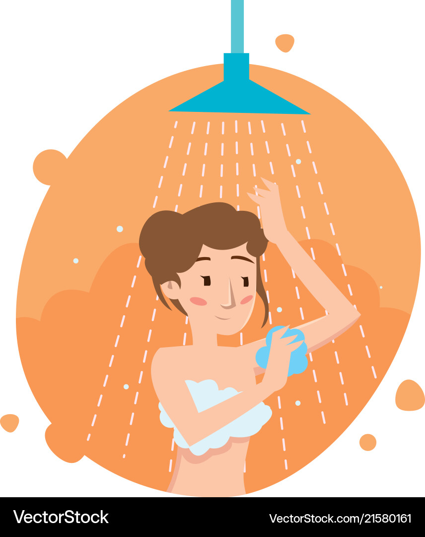 Schöne Mädchen wascht Körper in der Dusche Vektorbild