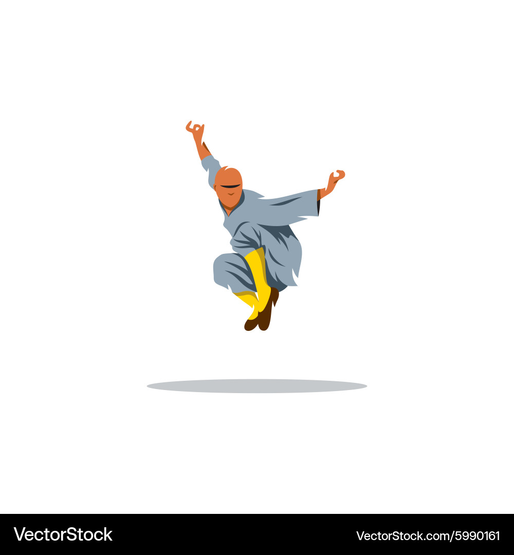 Shaolin Monk Jump Pose Royalty Free Vector Image