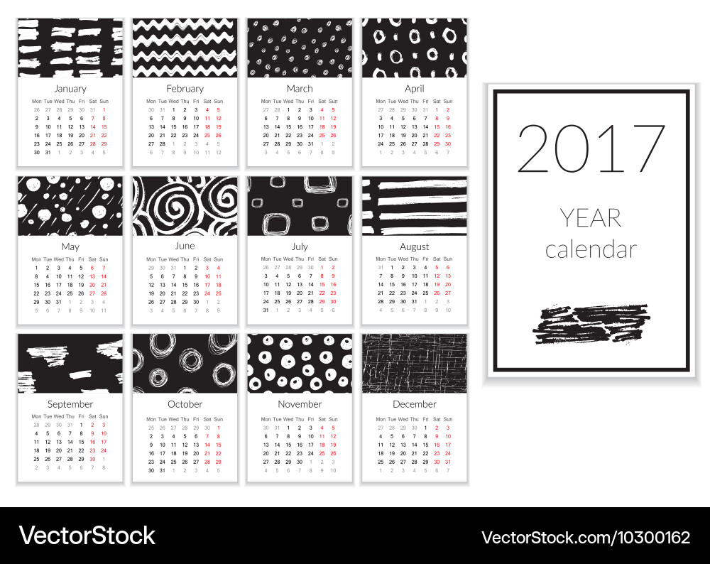 Calendar 2017 year a4 cards with hand drawn Vector Image