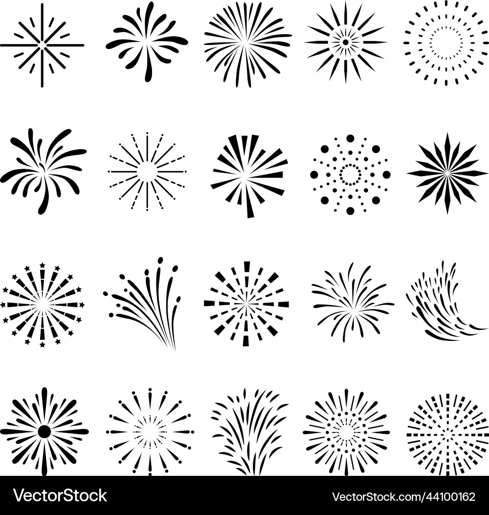 Flat fireworks black clipart exploding firework Vector Image