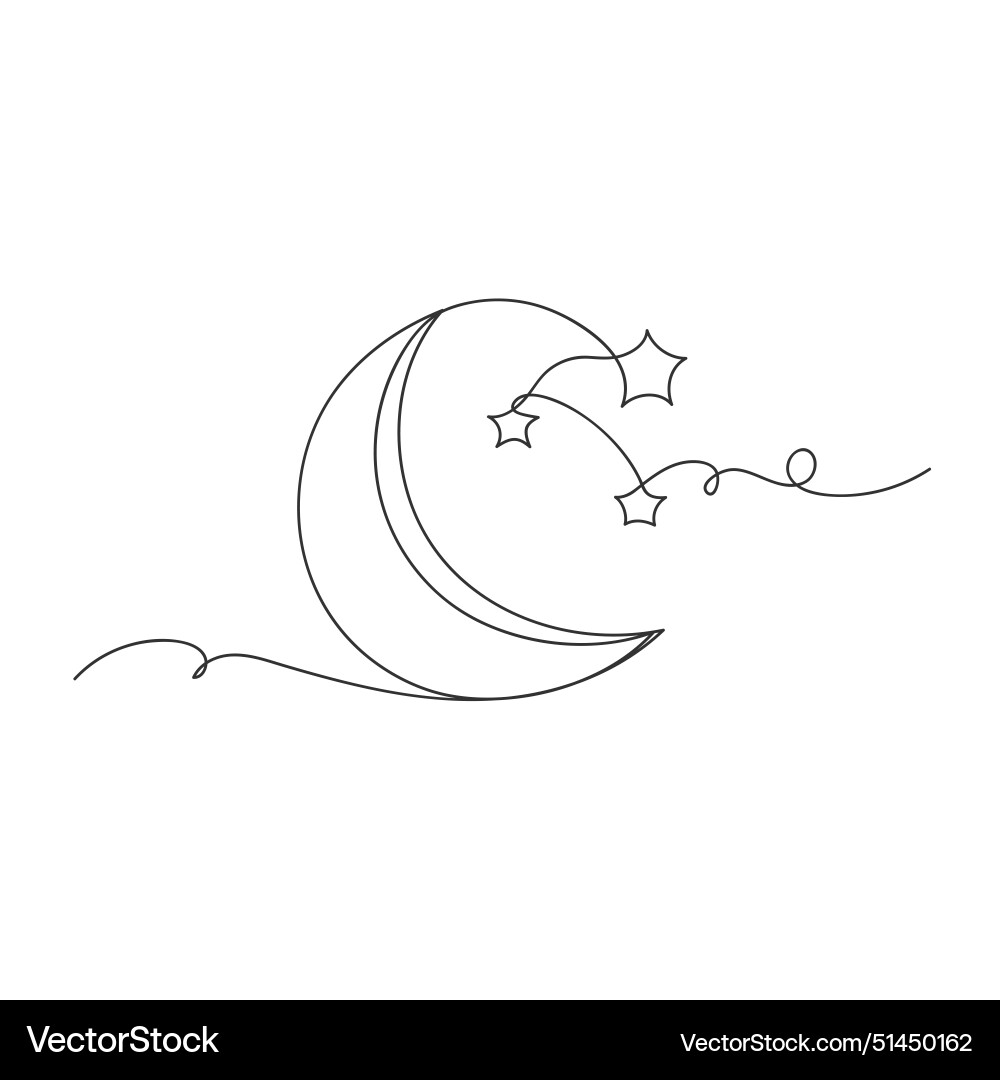 Moon and stars continuous one line drawing Vector Image