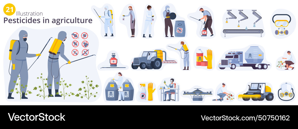 Pecticides in agriculture set Royalty Free Vector Image