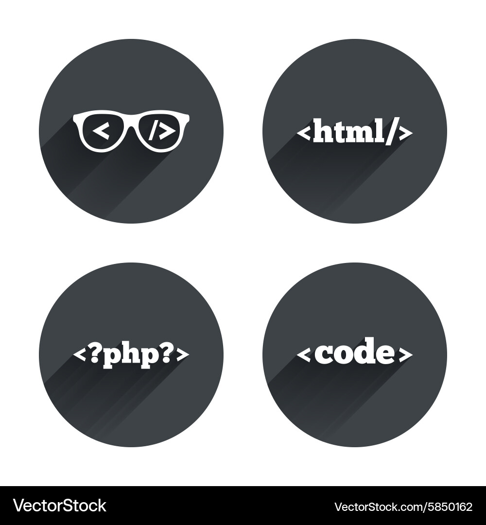 Programmer Coder Glasses Html Markup Language Vector Image