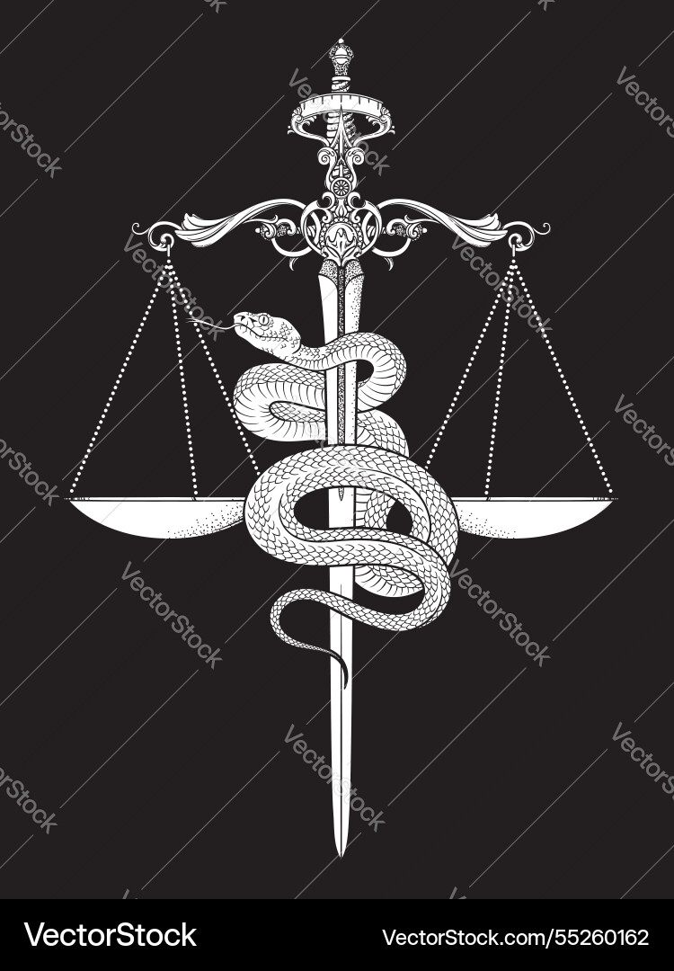 Serpent balance scales and sword justice Vector Image