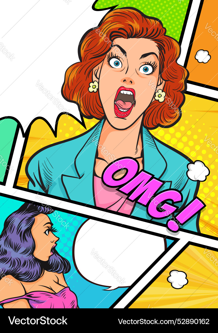 Shocking woman surprised page comics 06 Royalty Free Vector