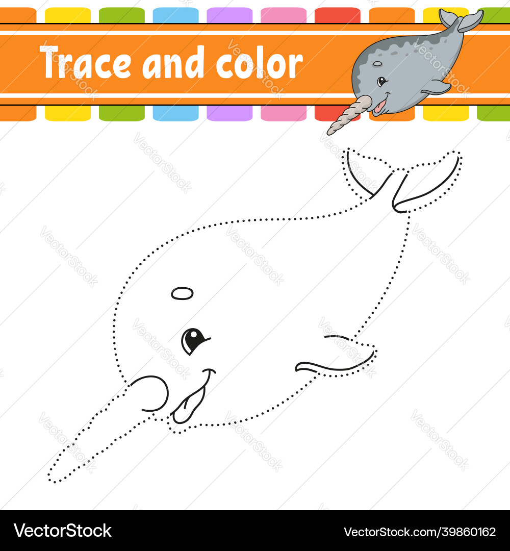 Trace and color coloring page for kids Royalty Free Vector