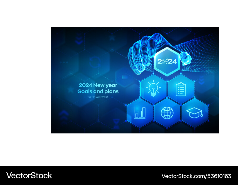2024 new year goals and plans wireframe hand Vector Image