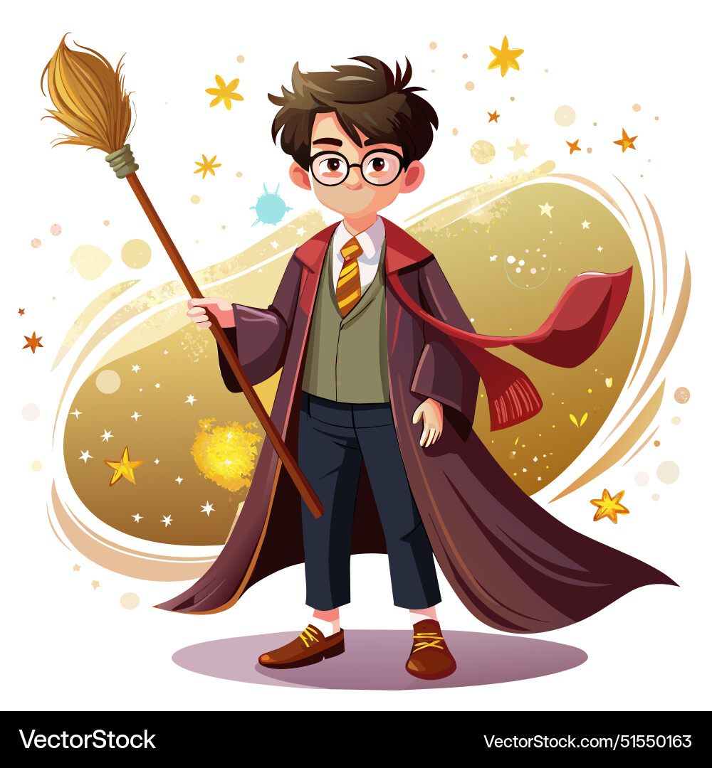 A young boy in a wizard costume holding a Vector Image