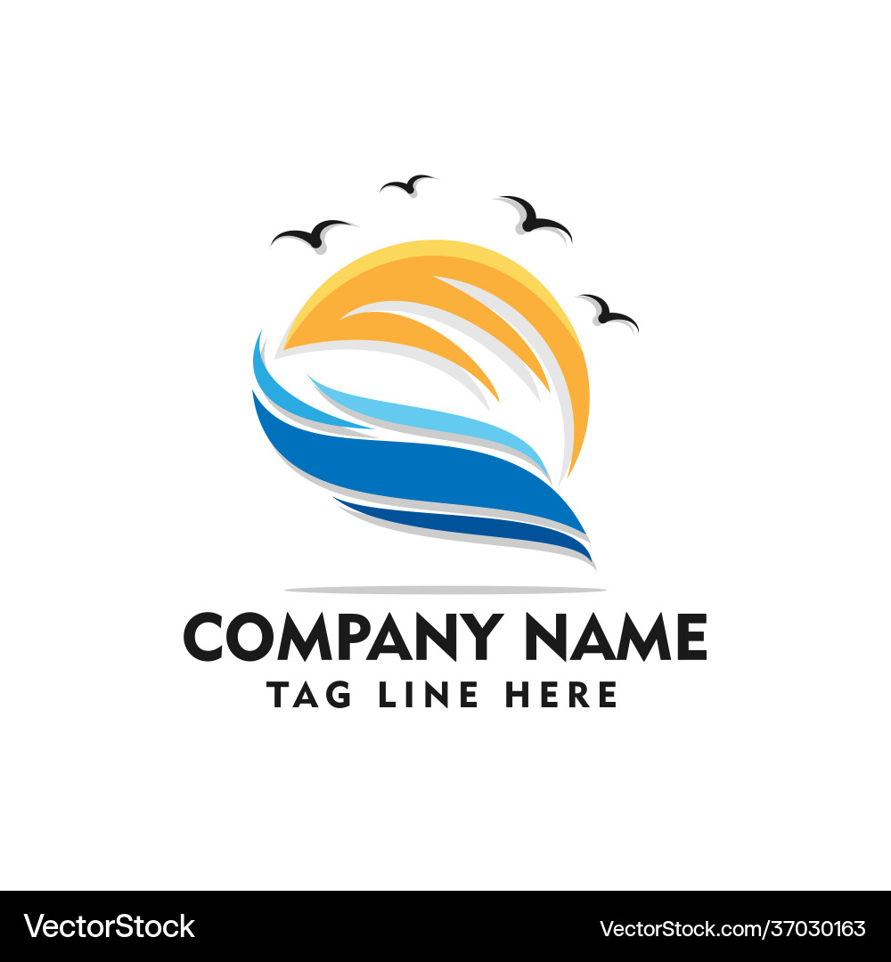 Abstract Sun & Sea Logo Template Royalty Free Vector