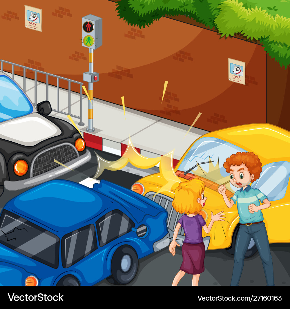 Accident scene with people and car crash Vector Image