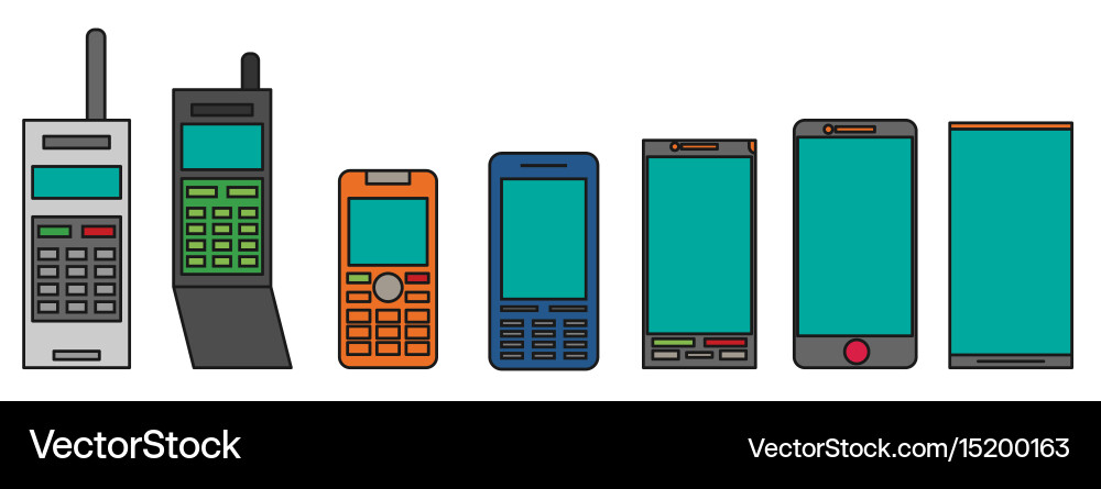 Cell phone evolution flat Royalty Free Vector Image