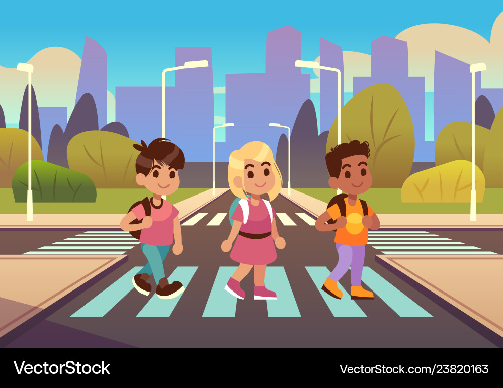 Kids Crossing Road Safety Royalty Free Vector Image