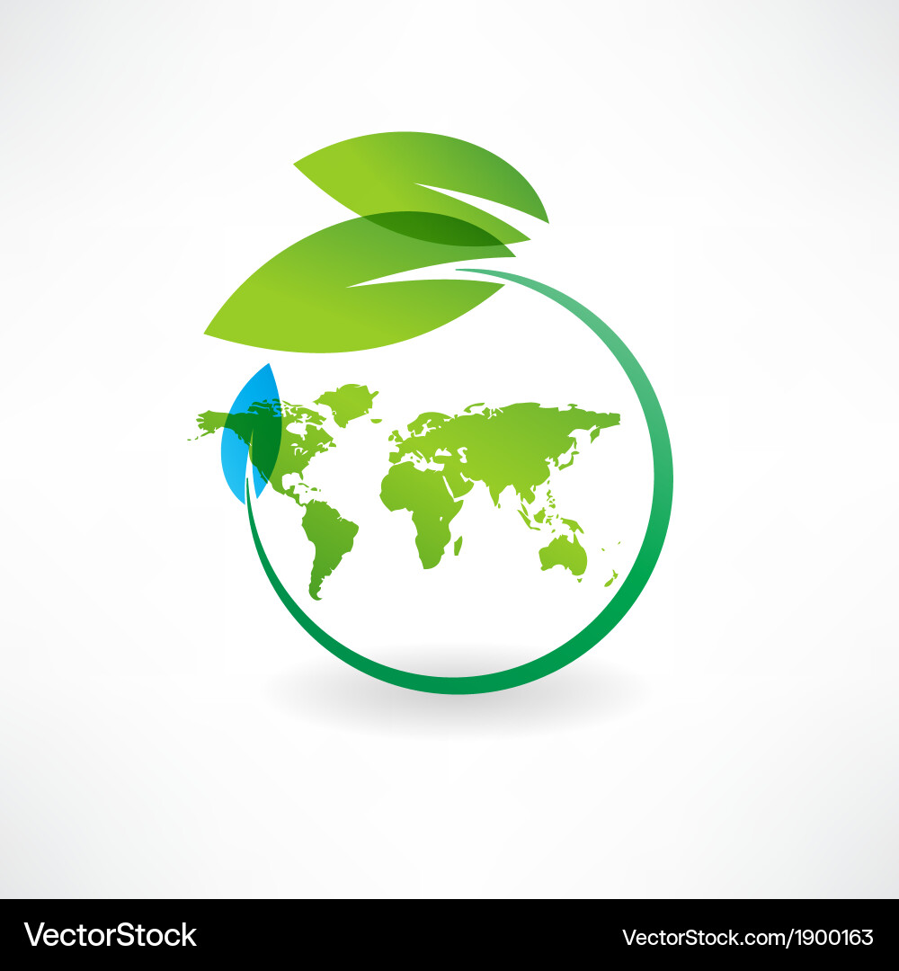 Map of the earth and leaves icon Royalty Free Vector Image