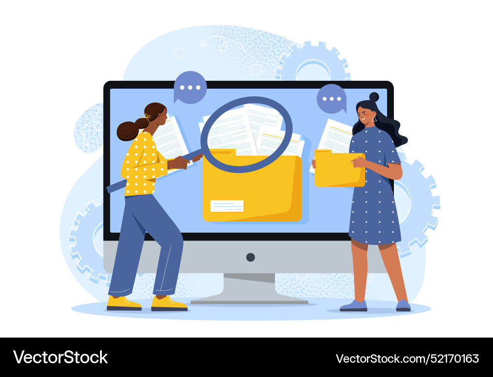 People with electronic database women Royalty Free Vector