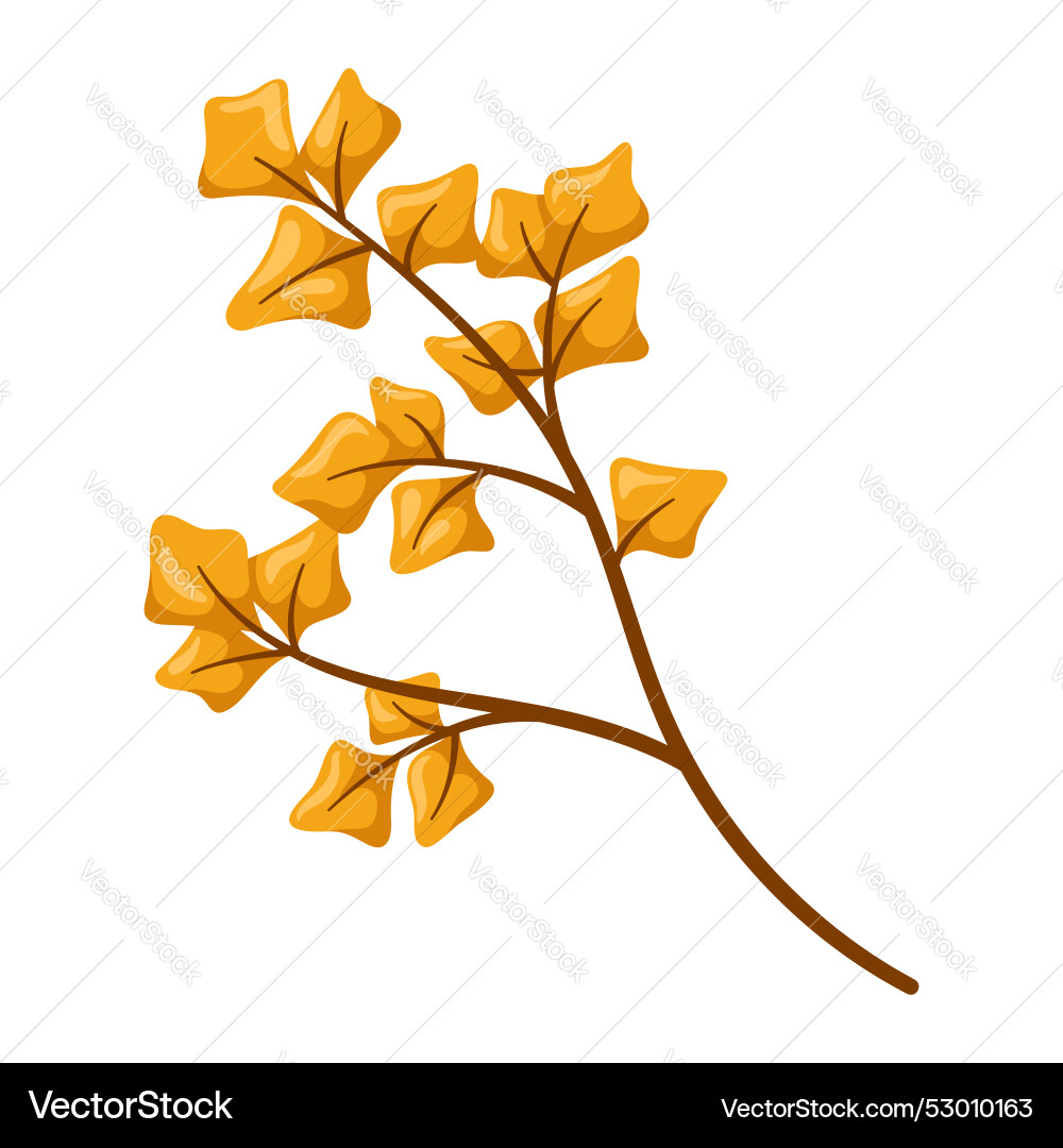 Yellow autumn twig with leaves cartoon flat Vector Image