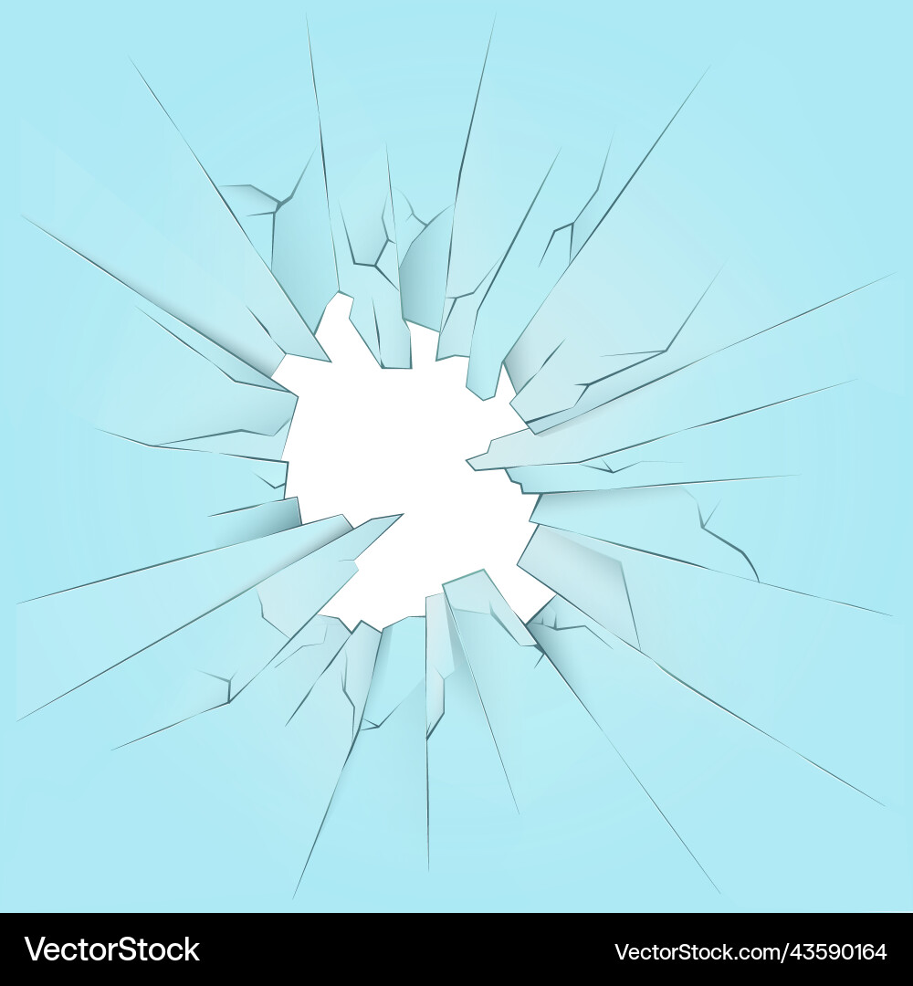 Broken blue glass realistic cracks shatter Vector Image
