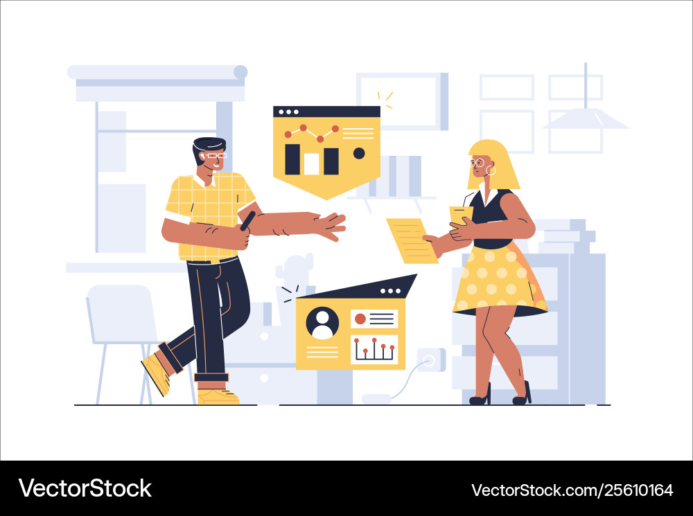 Colleagues working at project Royalty Free Vector Image