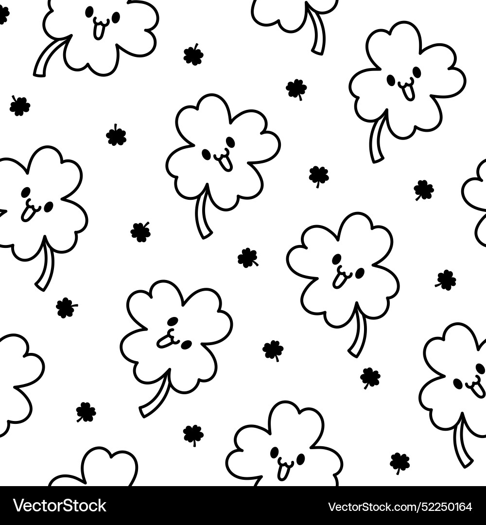 Cute kawaii lucky clover coloring page Royalty Free Vector
