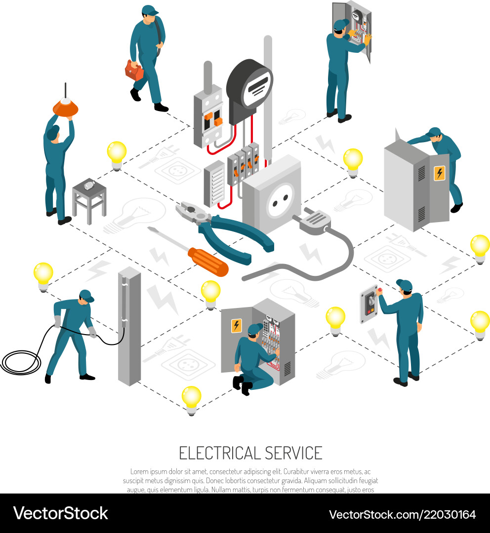 Electrical engineering isometric flowchart Vector Image