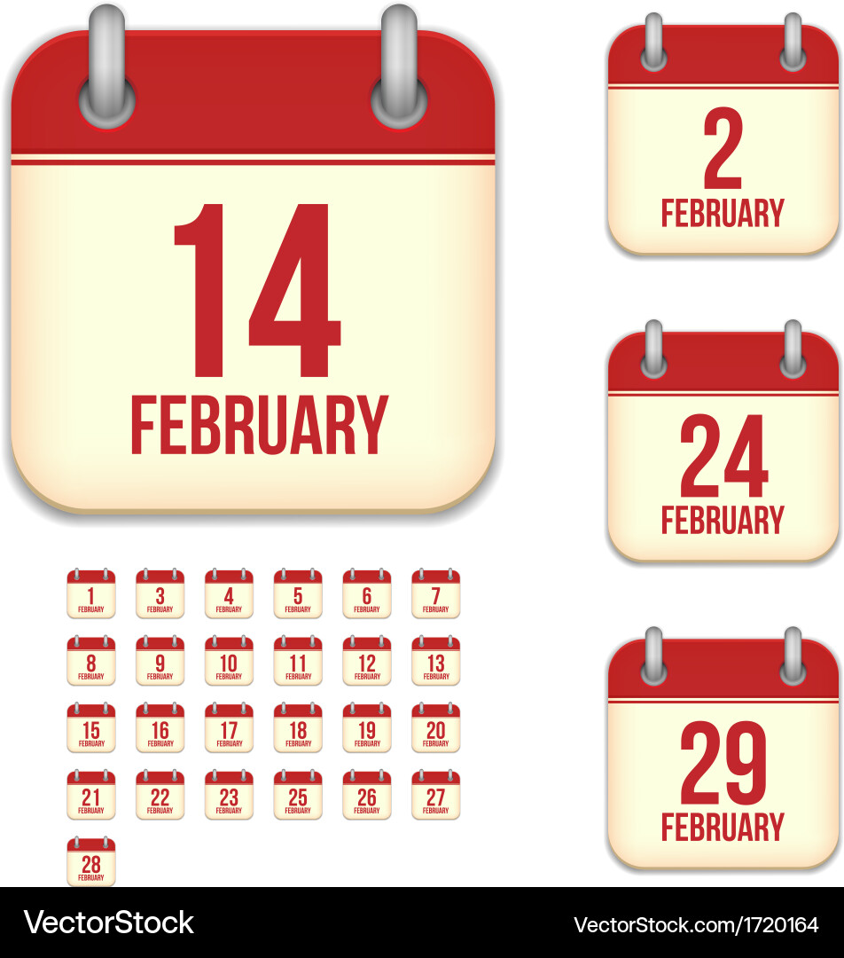 February calendar icons Royalty Free Vector Image