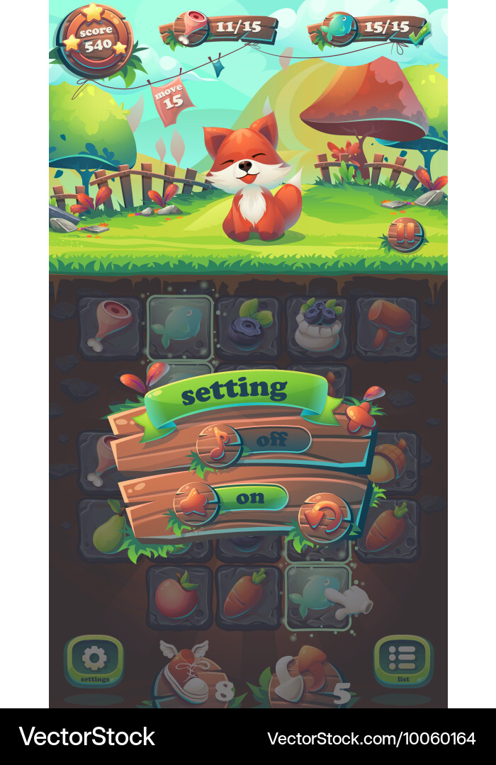 Feed the fox gui match 3 volume options Royalty Free Vector