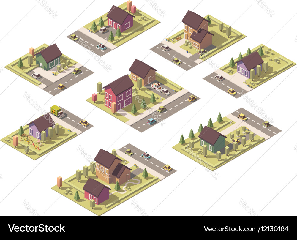 Isometric Suburban Buildings Royalty Free Vector Image