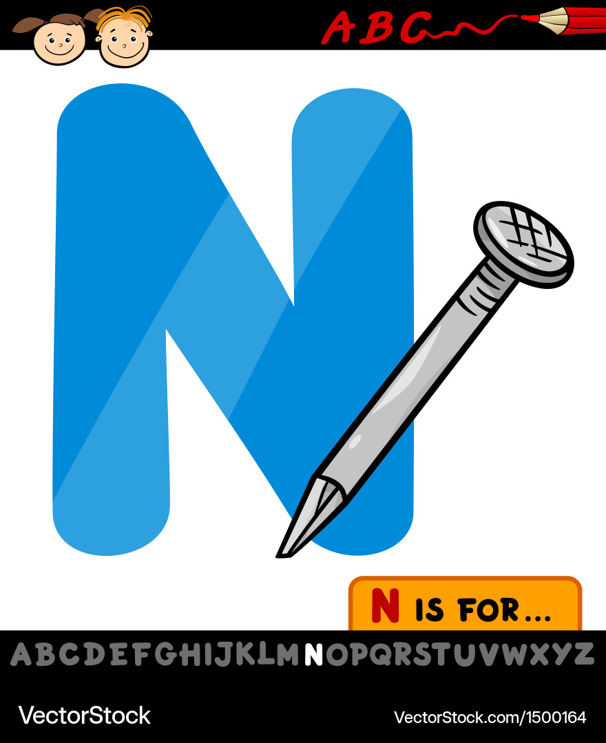 Buchstaben n mit Nagelkarikatur Lizenzfreies Vektorbild