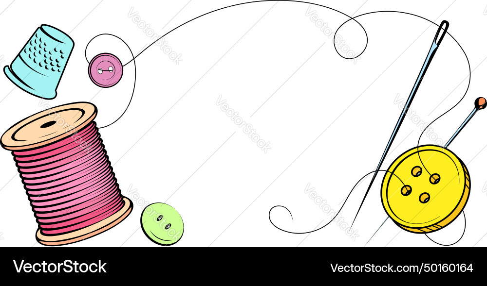 Needle button spool thimble and curls of thread Vector Image