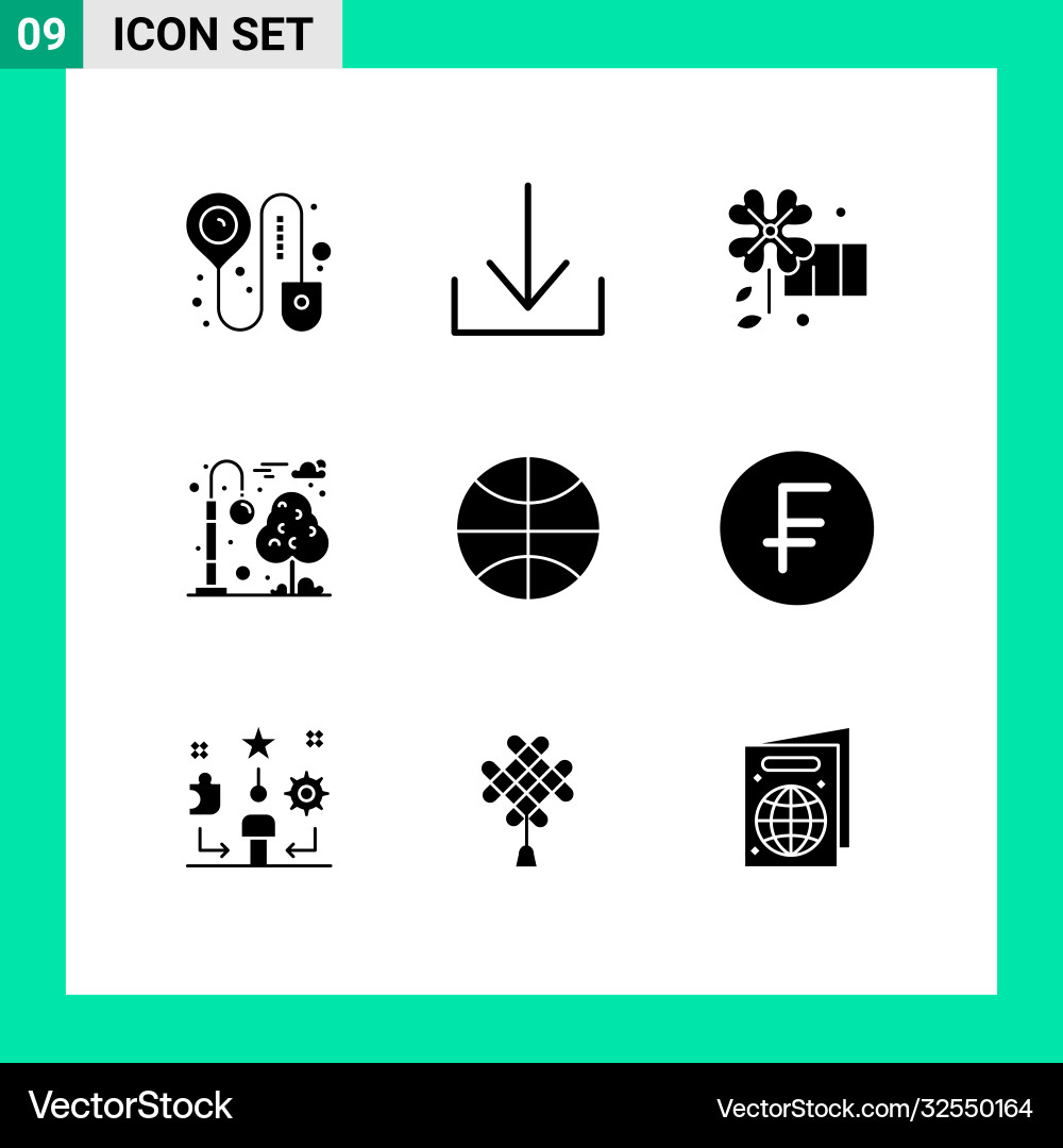 Pack 9 modern solid glyphs signs and symbols Vector Image