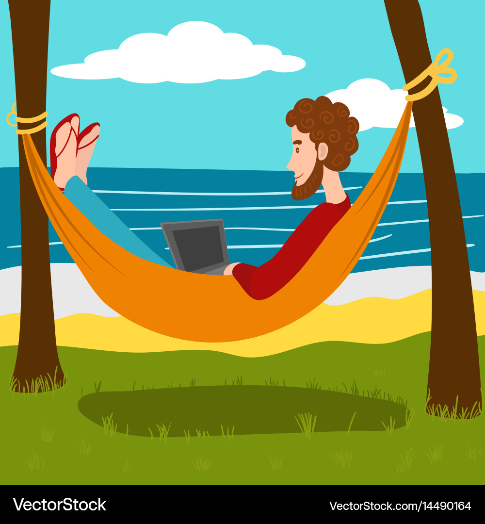 Remote work at the resort cartoon Royalty Free Vector Image