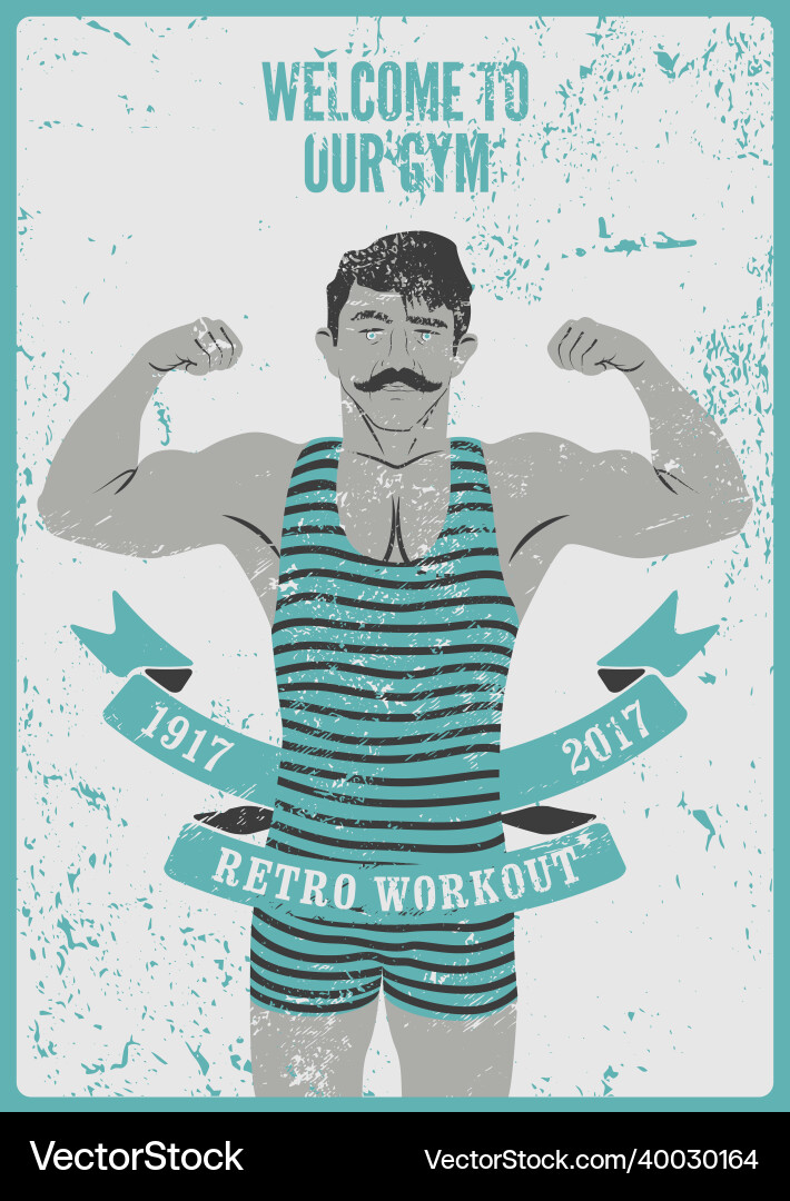 Retro gym poster design with strong man Royalty Free Vector