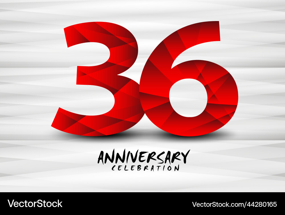 36 year anniversary celebration logo red polygon Vector Image