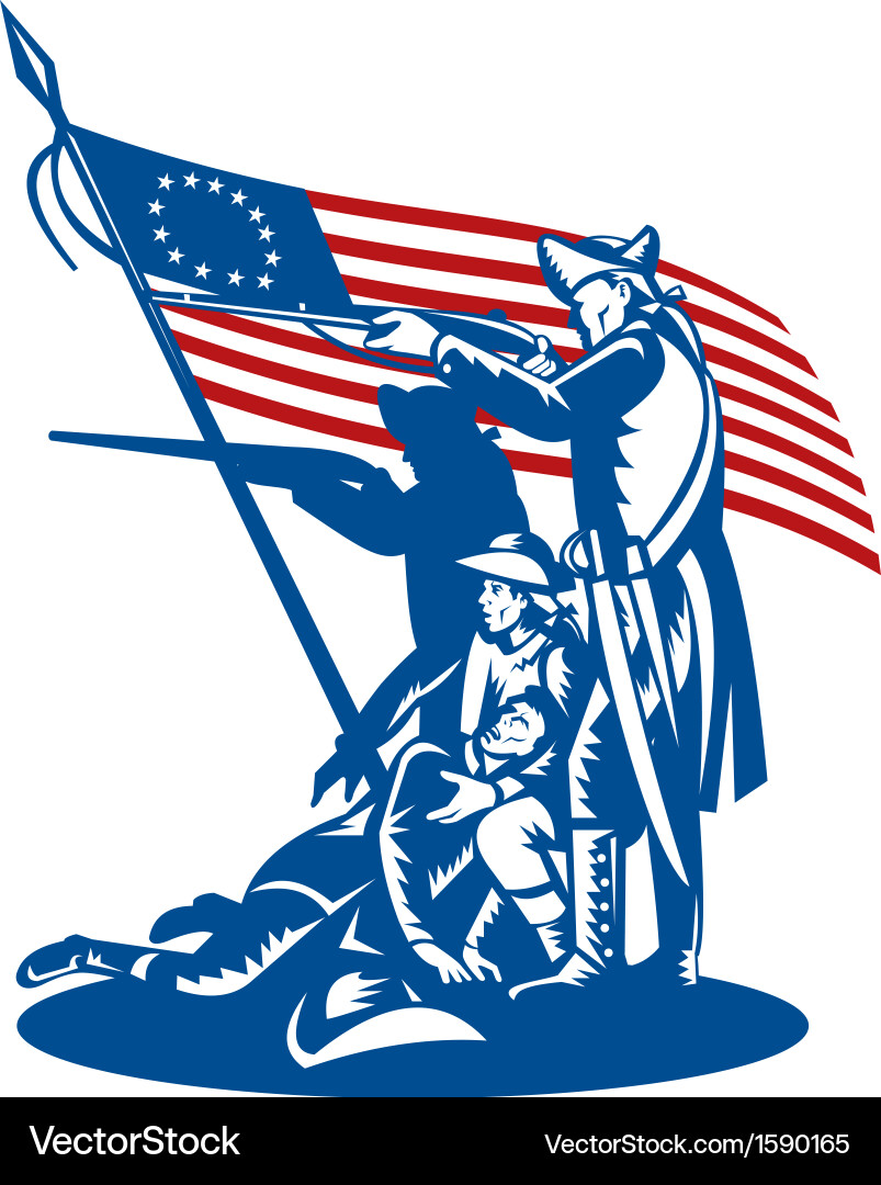 American Soldiers with Betsy Ross Flag Royalty Free Vector