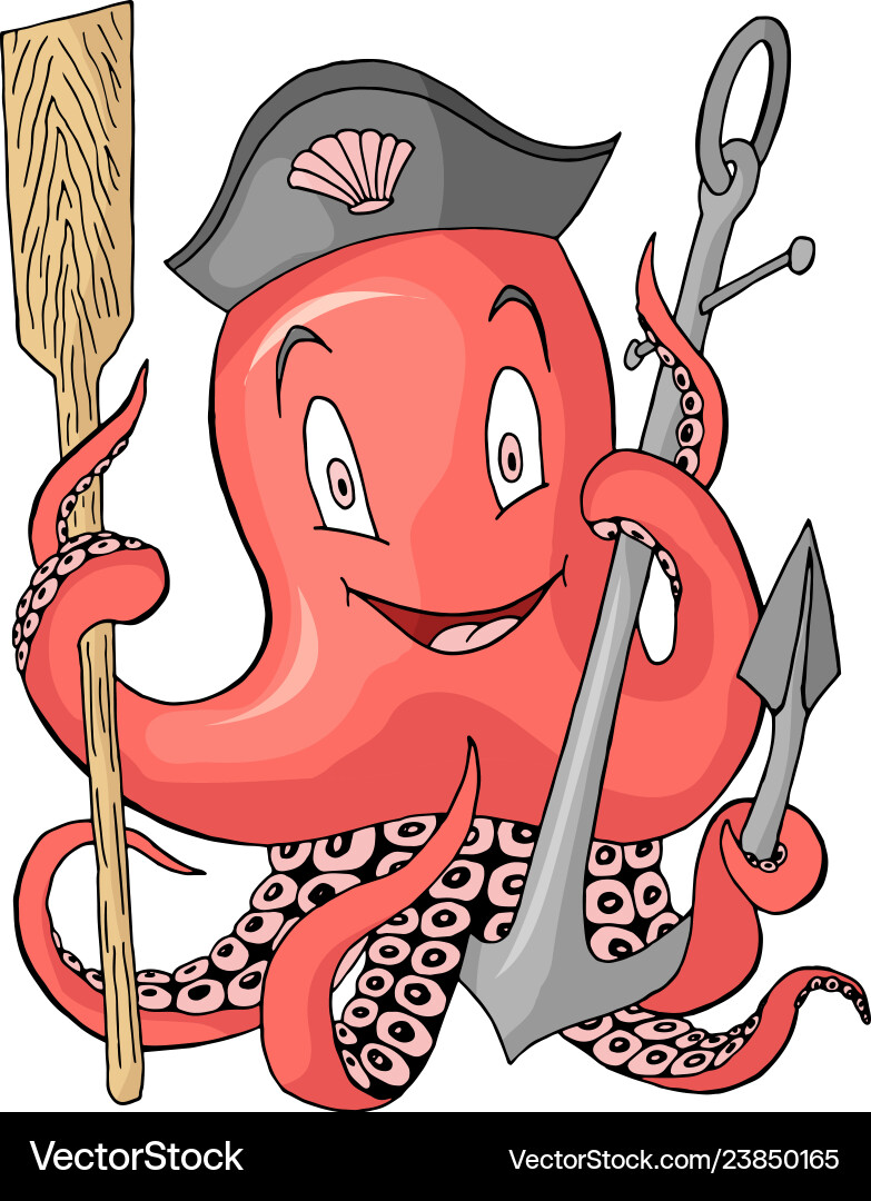 Anker mit Oktopus Cartoon farbigen Charakter Vektorbild