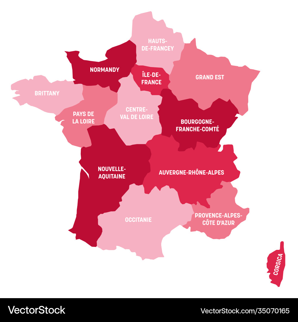 France - map metropolitan regions Royalty Free Vector Image