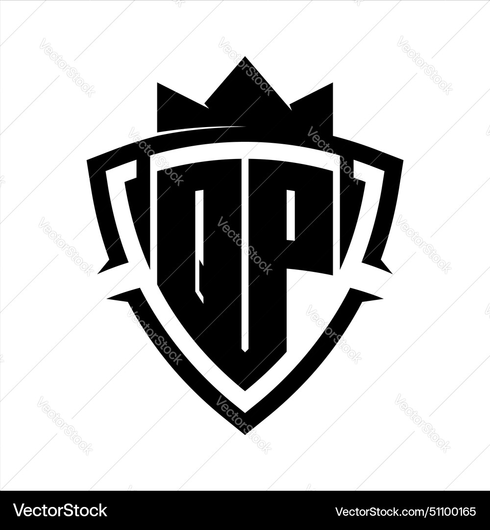 Qp letter bold monogram triangle curve shield Vector Image