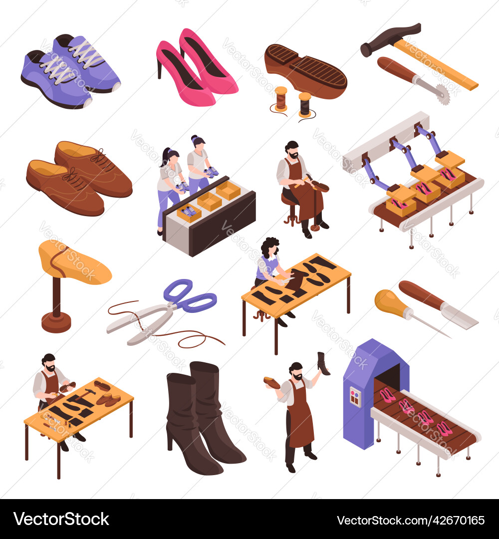 Shoes repair manufacturing set Royalty Free Vector Image